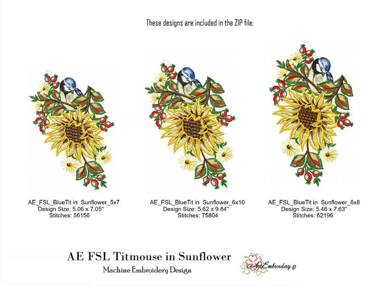 FSL Titmouse Sunflower Suncatcher: Machine Embroidery Design (5x7, 6x8 ...