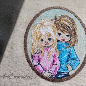 Girls Friendship Machine Embroidery Design: Vintage Childhood (5x7, 6x8 ...