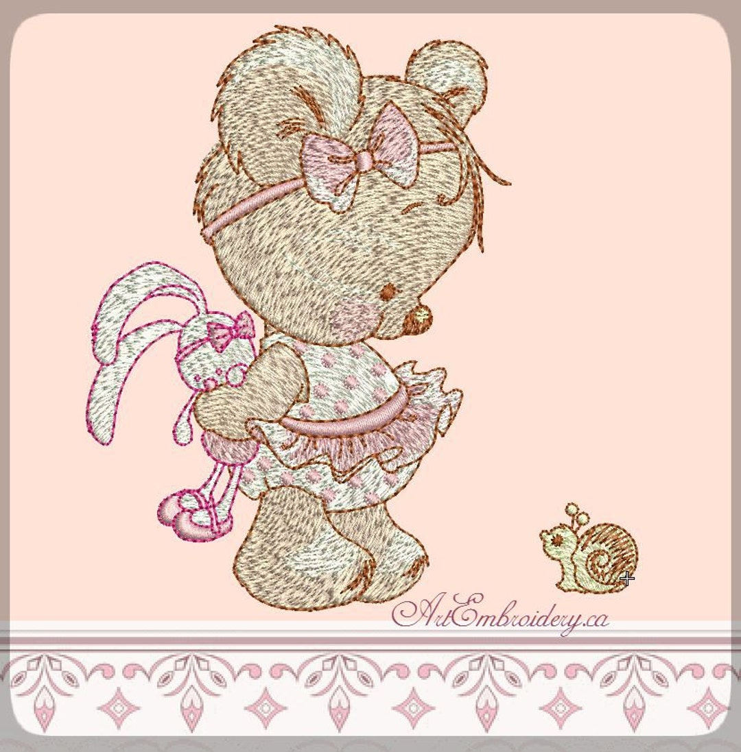 Pink Teddy Girl - Machine Embroidery Design, Old Toy Series , 2 Sizes ...
