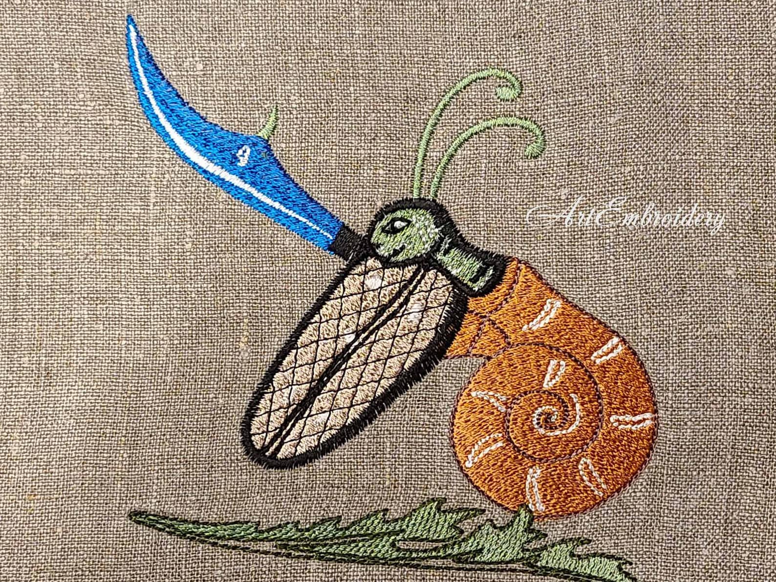 Medieval Warrior Snail Machine Embroidery Mythical Beast | Etsy
