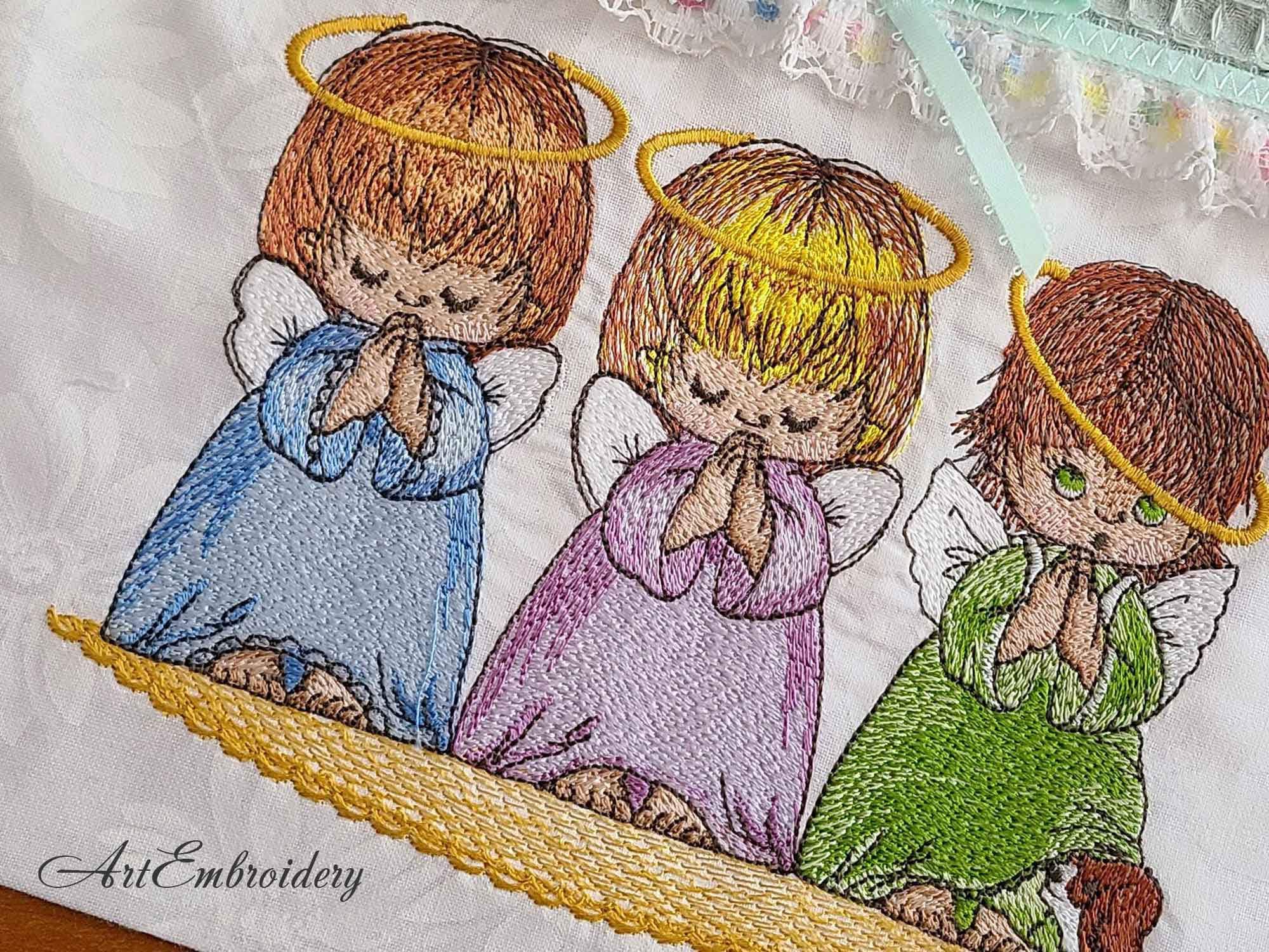 Cute Praying Angels – Machine Embroidery Christian Design for Christmas ...