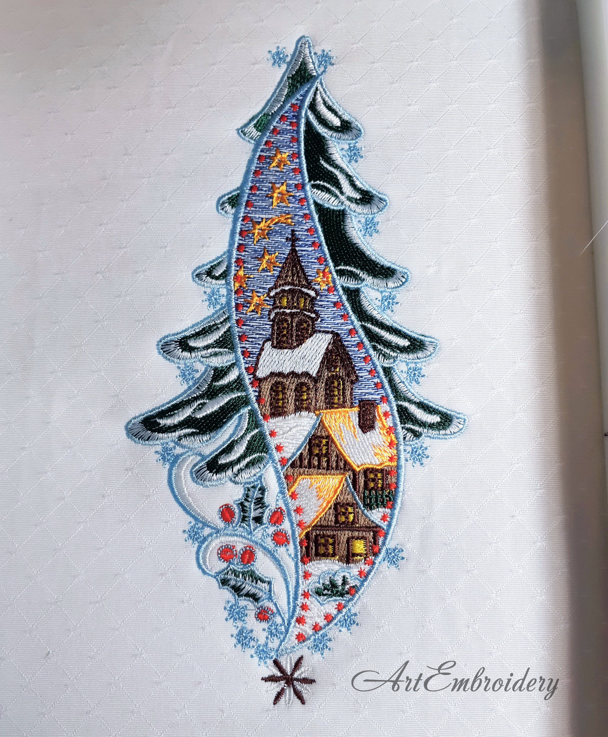 Christmas Night Machine Embroidery Design: Winter Village Scene (6x8 ...