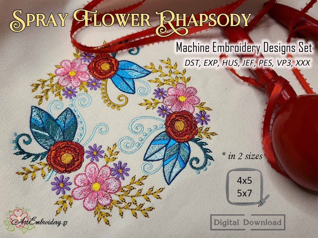 Floral Spray Machine Embroidery Designs: Rhapsody Set (4x5", 5x7") - Etsy