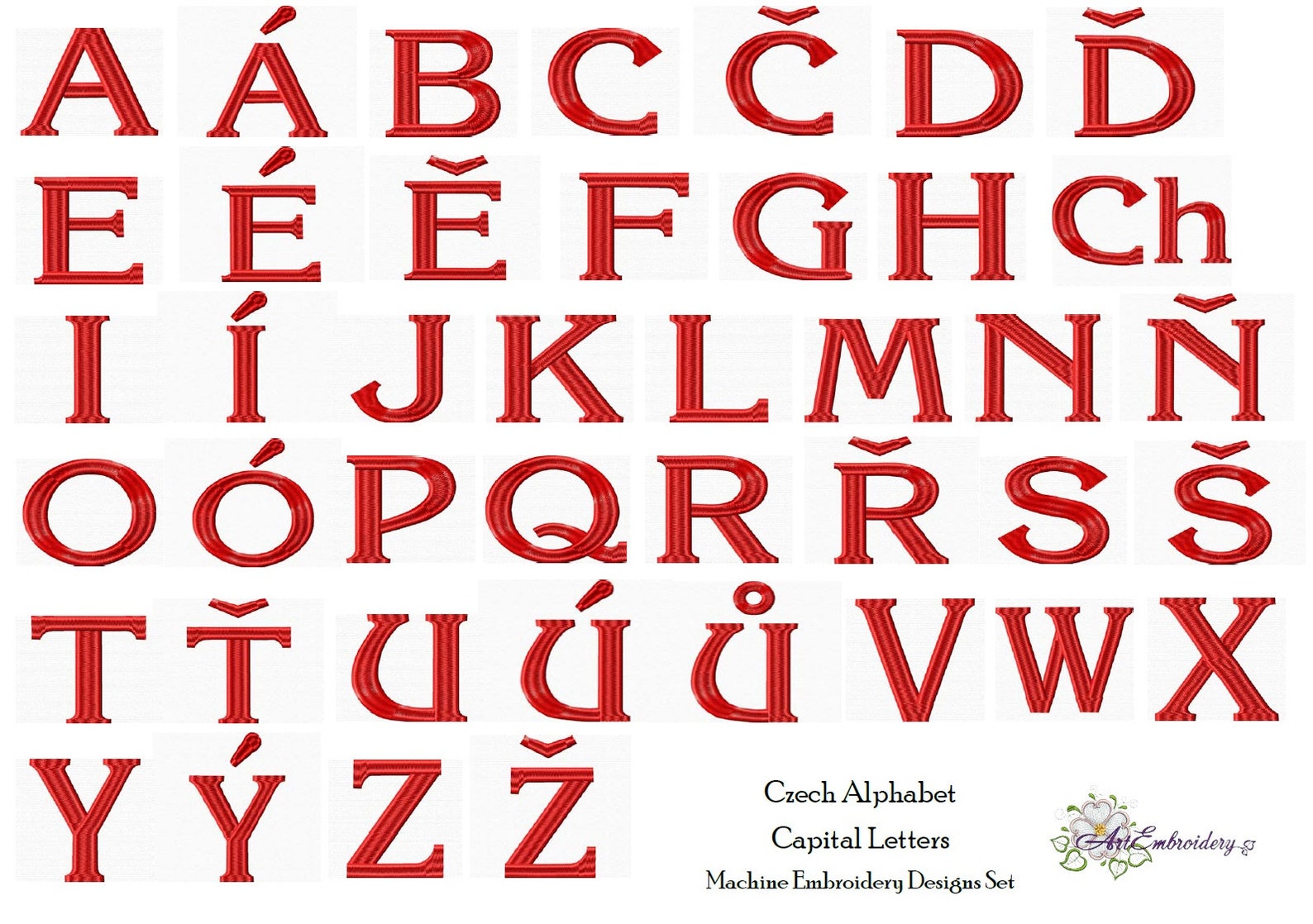 Czech Alphabet Machine Embroidery Designs: 2" & 3" Letters (4x4 Hoop ...