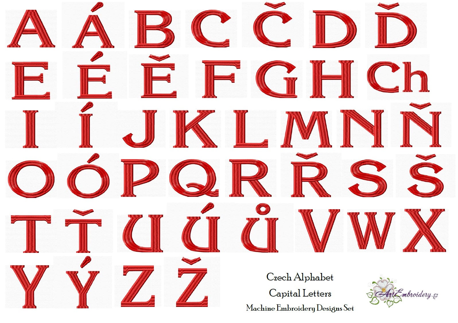 Czech Alphabet Machine Embroidery Designs: 2" & 3" Letters (4x4 Hoop ...