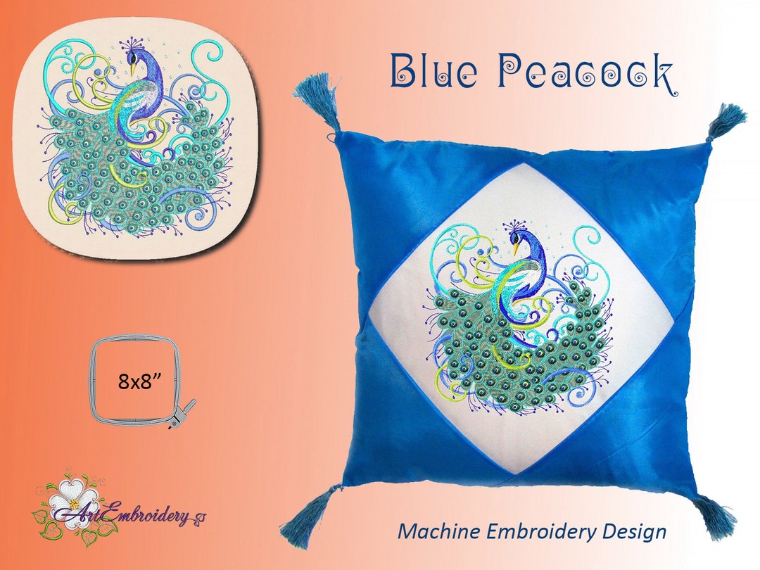 Blue Peacock, Indian Peafow - Machine Embroidery Design for Hoop 8x8 ...