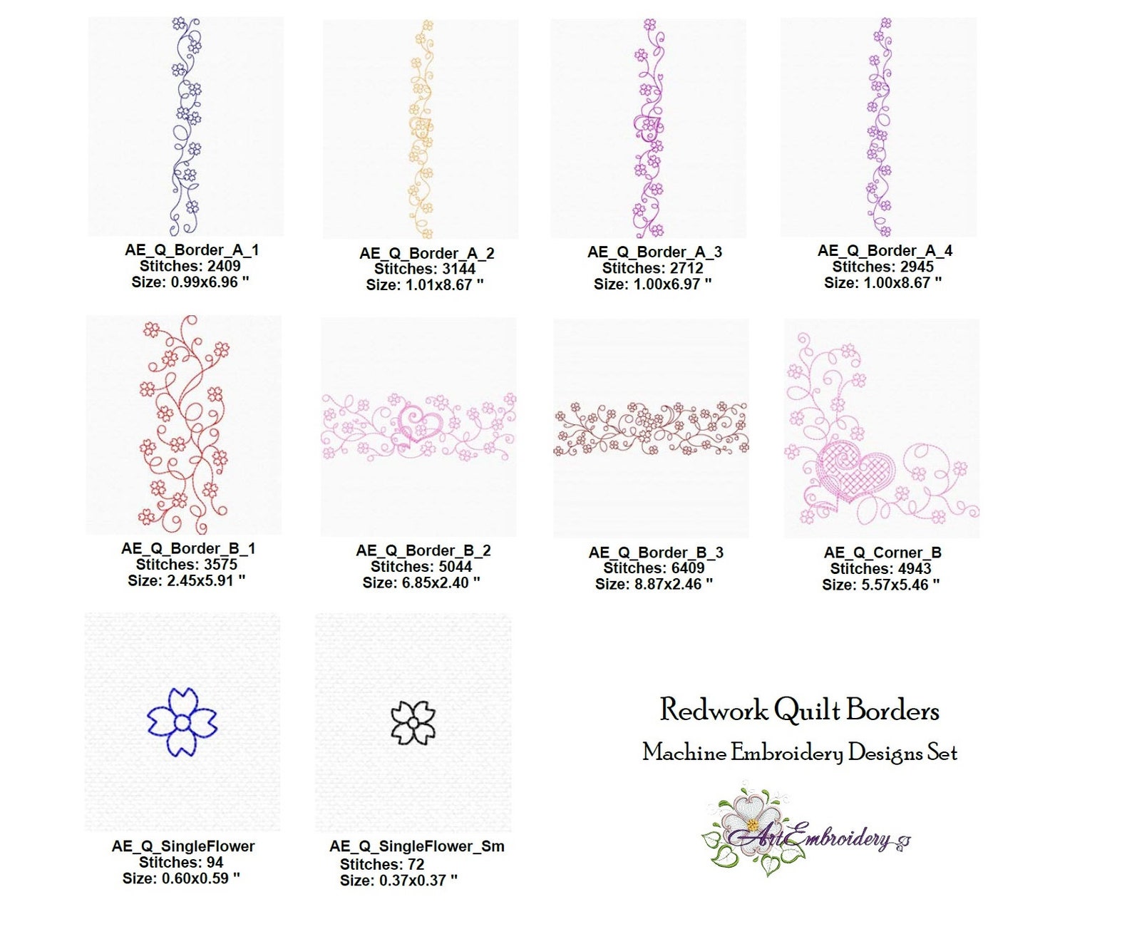 Redwork Quilt Borders - Machine Embroidery Designs Set - Etsy