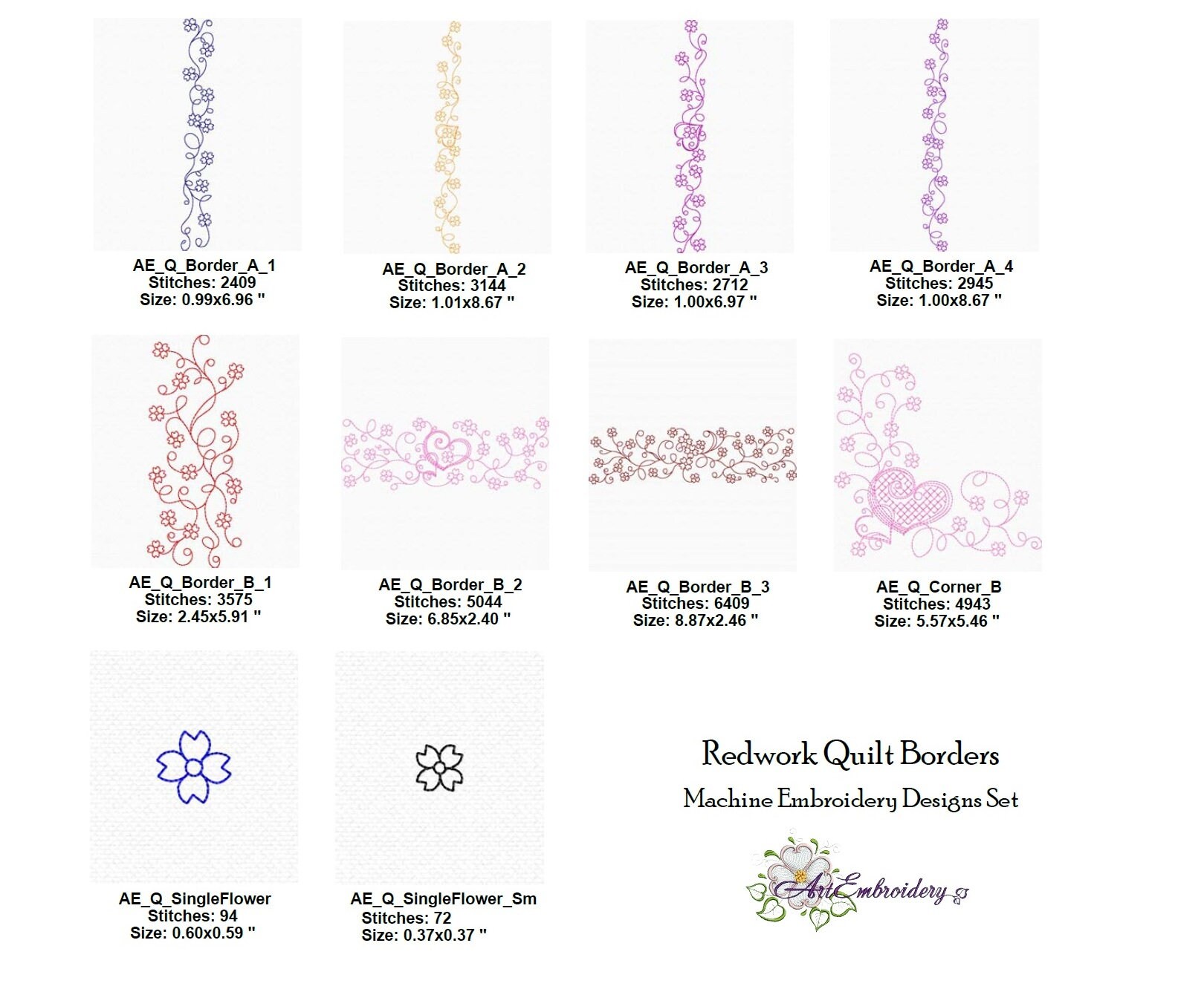 Redwork Quilt Borders - Machine Embroidery Designs Set - Etsy