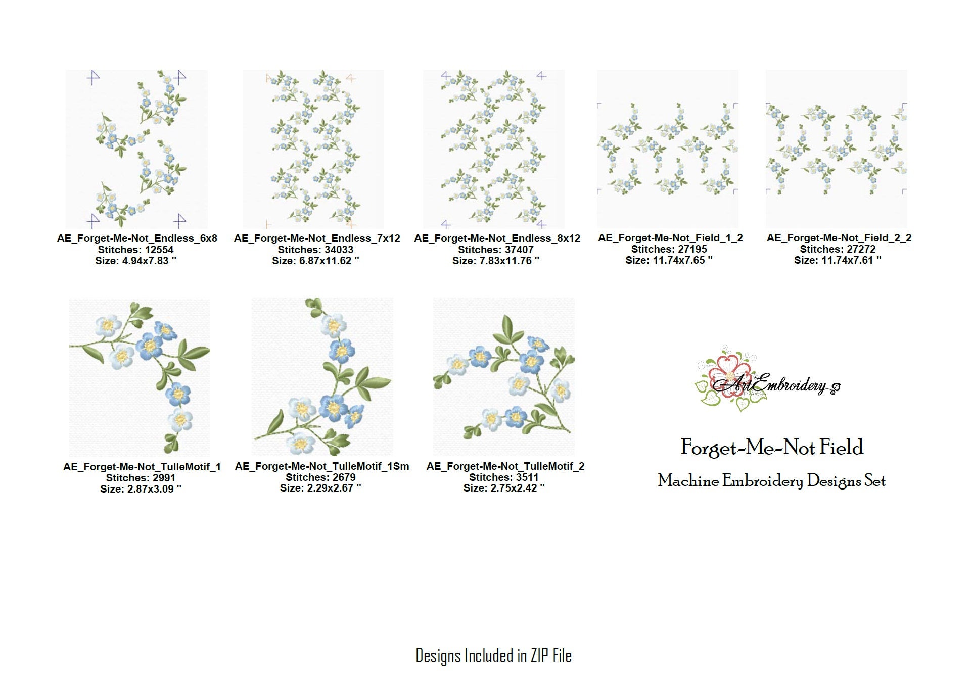 Forget-me-not Field Machine Embroidery Flowers Designs Set - Etsy