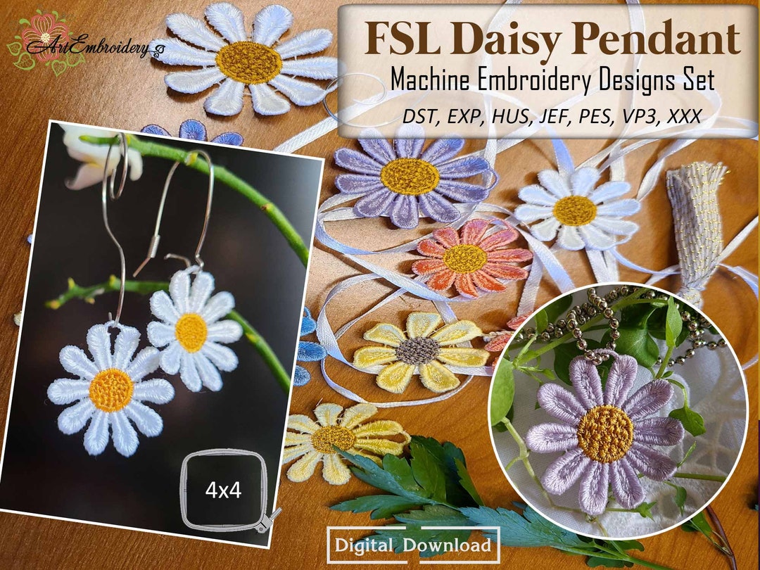 FSL Daisy Pendant -machine Embroidery ITH Lace Designs Set, Flowers ...