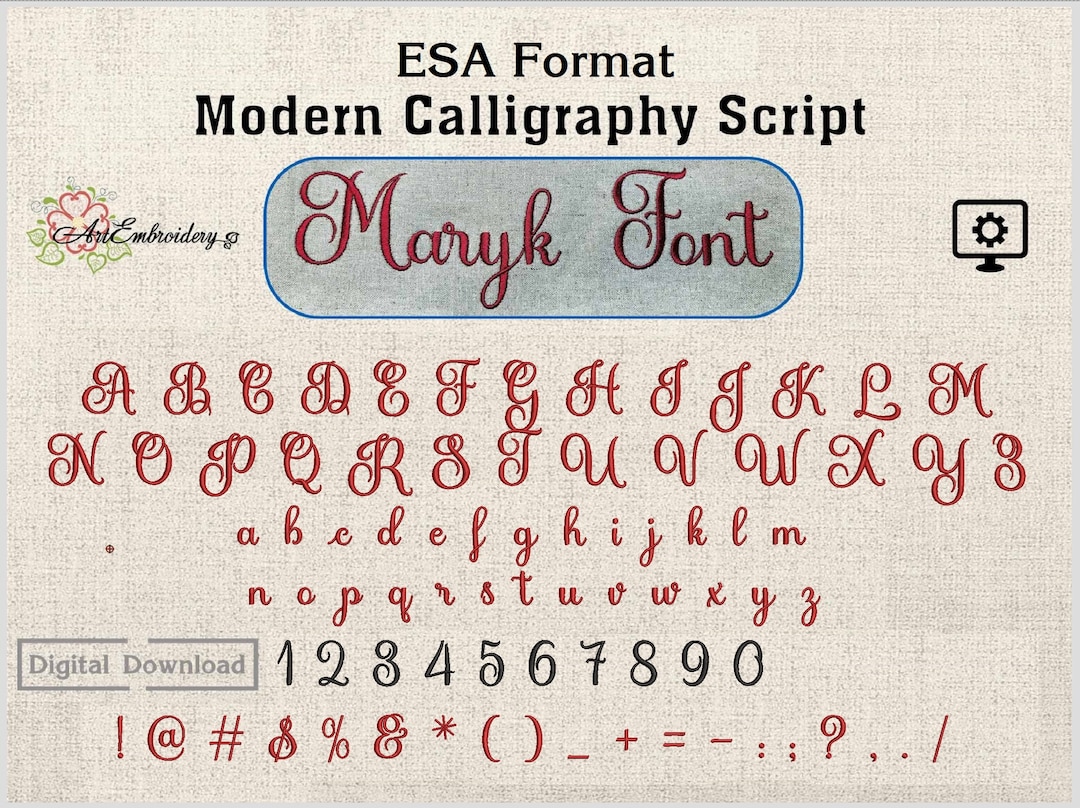 Maryk Font in ESA Format - Modern Calligraphy Script for Your Wilcom E3 ...