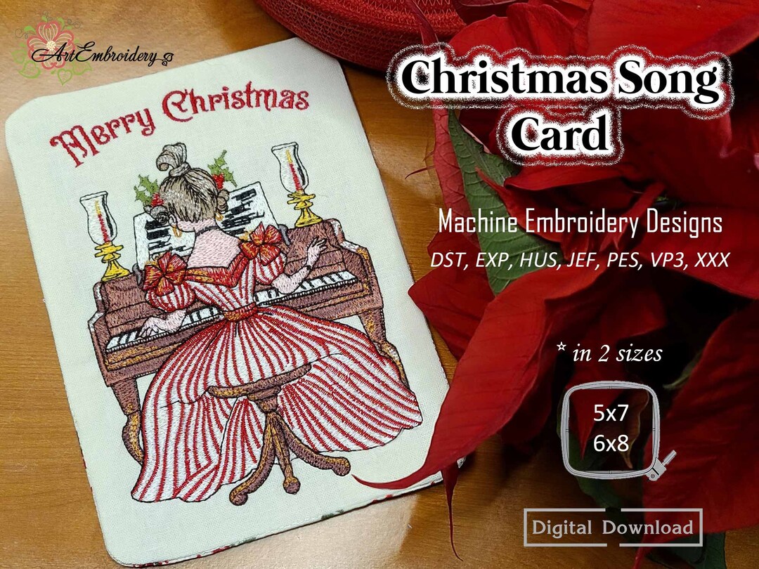 Christmas Song Card – ITH Machine Embroidery Design, Fabric Card, 2 ...