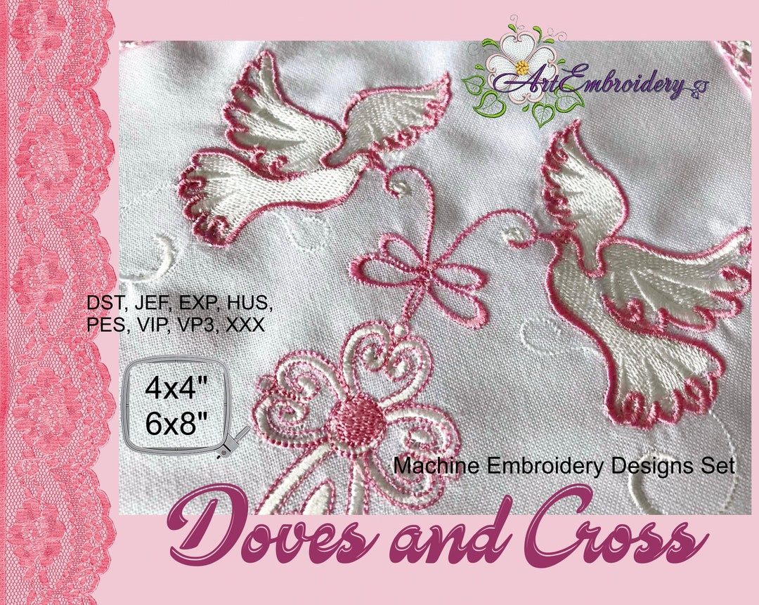 Doves and Cross- Machine Embroidery Designs Set for Hoop 4x4" and 6x8 ...