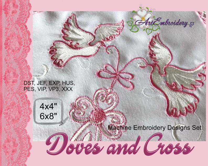 Doves and Cross Machine Embroidery Designs Set for Hoop | Etsy