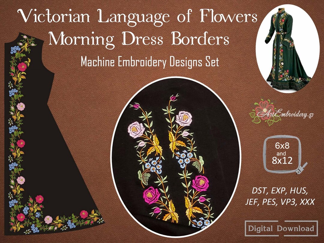 Victorian Floral Embroidery Designs: 19th Century Dress Borders ...