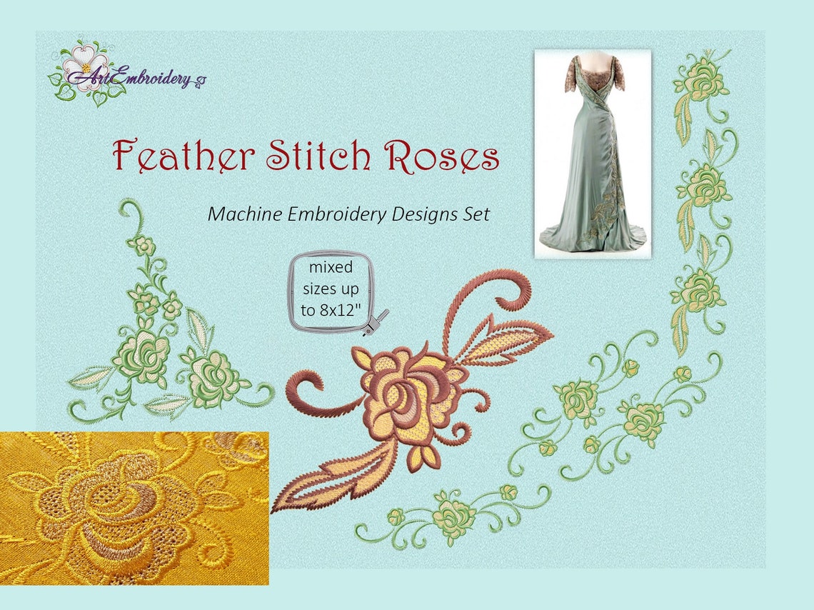 Feather Stitch Roses Machine Embroidery Designs Set Mixed - Etsy