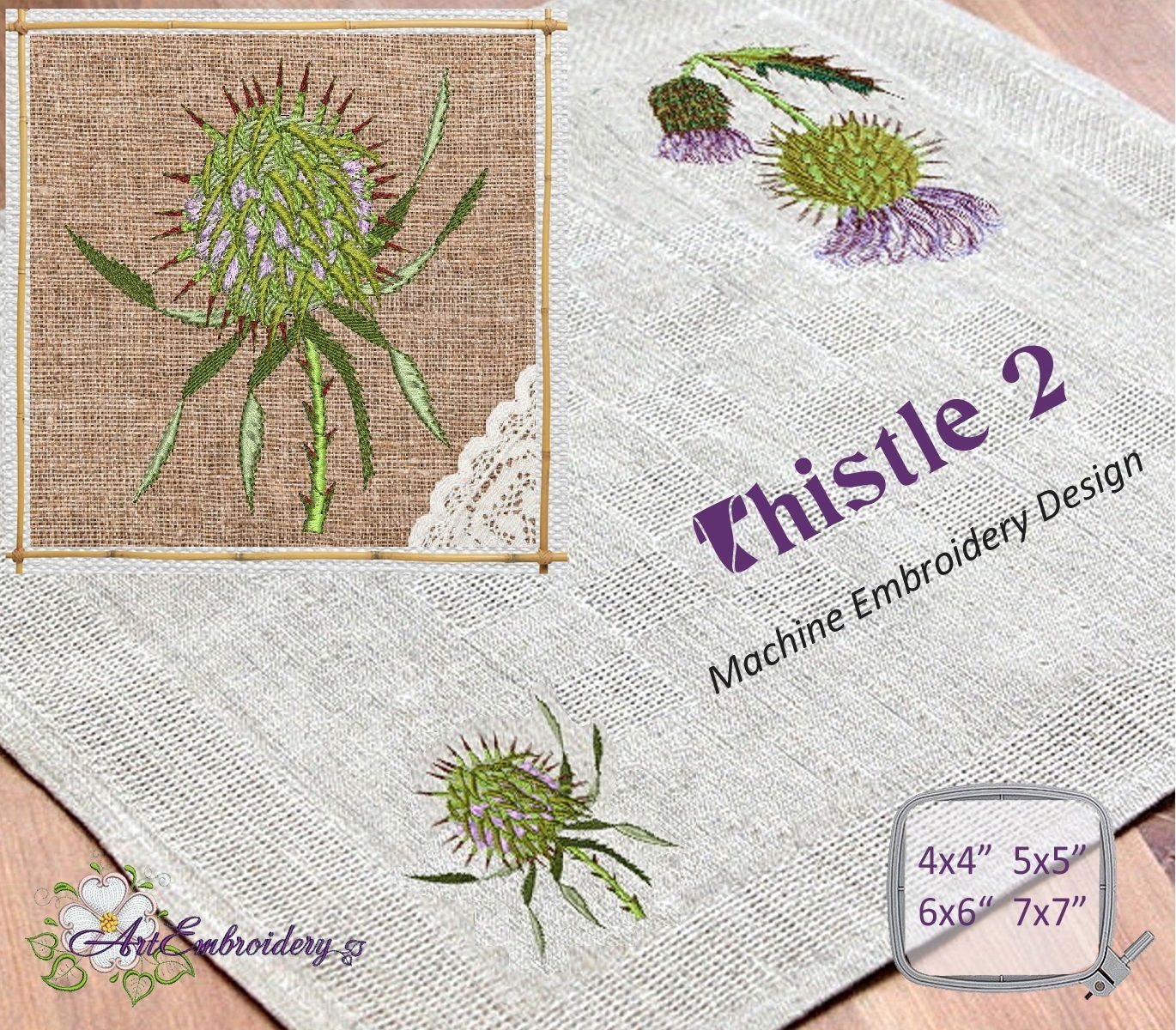 Thistle 2 Realistic Flower Machine Embroidery Design in Four | Etsy