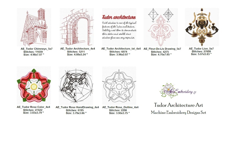 Tudor Architecture Art Machine Embroidery Designs Set of 8 | Etsy