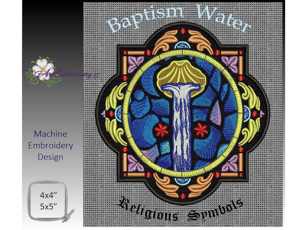 Baptism Water Stained Glass Embroidery Design: Religious Symbol (4x4 ...
