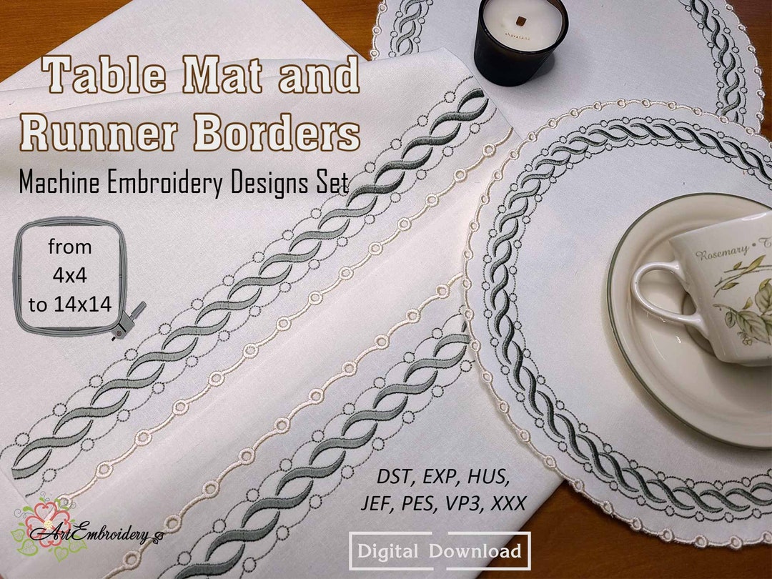 Table Round Mat and Strait Runner Rope Borders – Machine Embroidery ITH ...