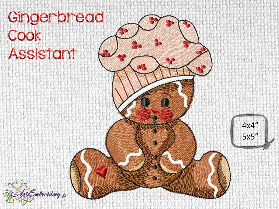 Gingerbread Cook Assistant Machine Embroidery Design in Two Sizes - Etsy