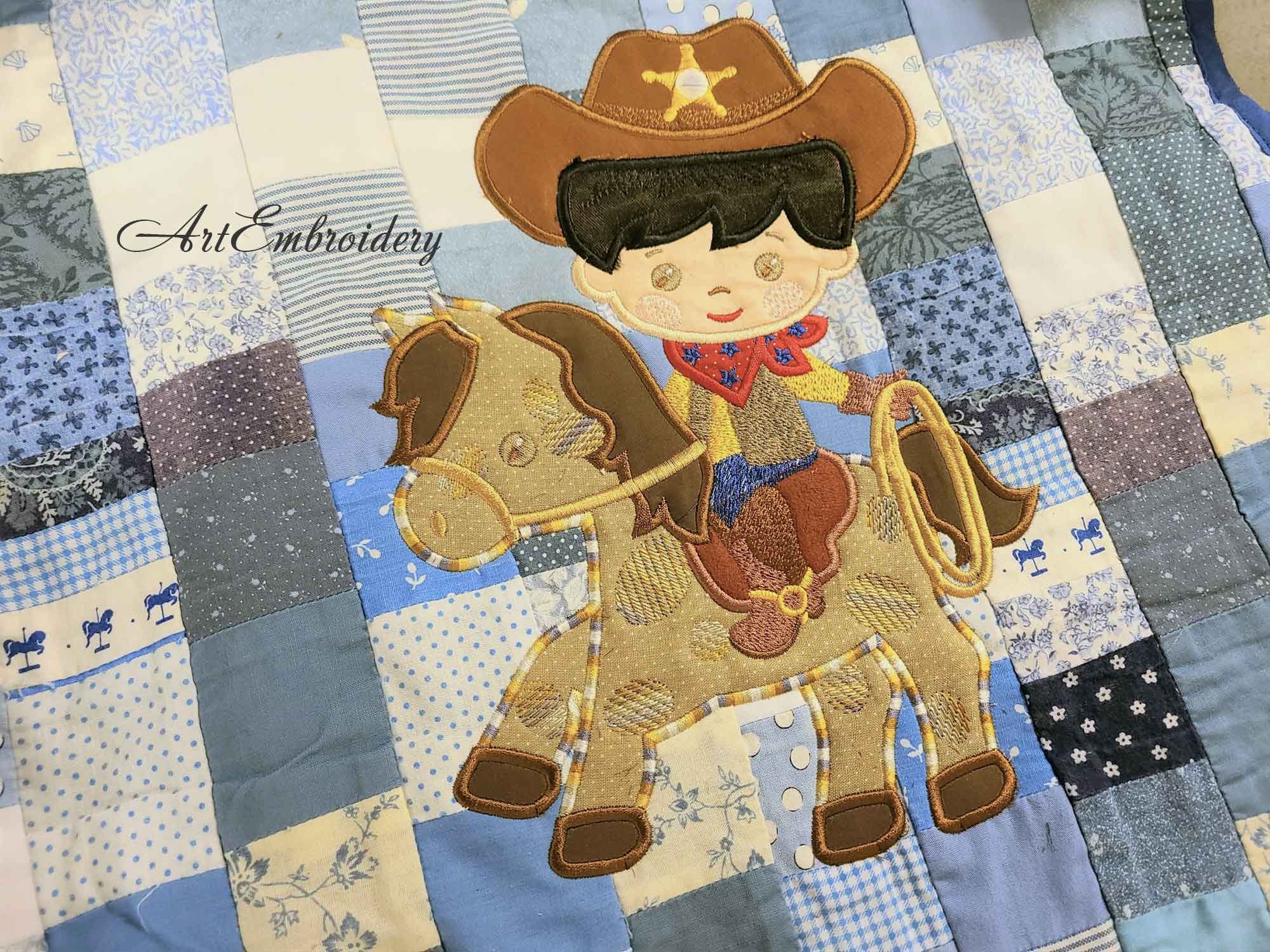 Young Cowboy Applique - Machine Embroidery Design (6x10, 8x12, 10x14 ...