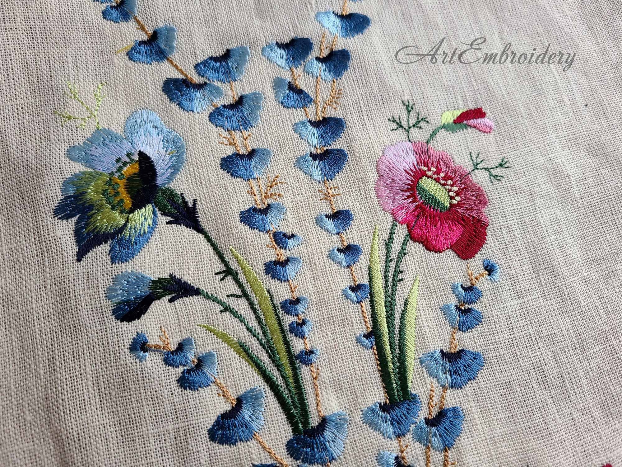Watercolor Flowers Vertical Border - Machine Embroidery Design (digital ...