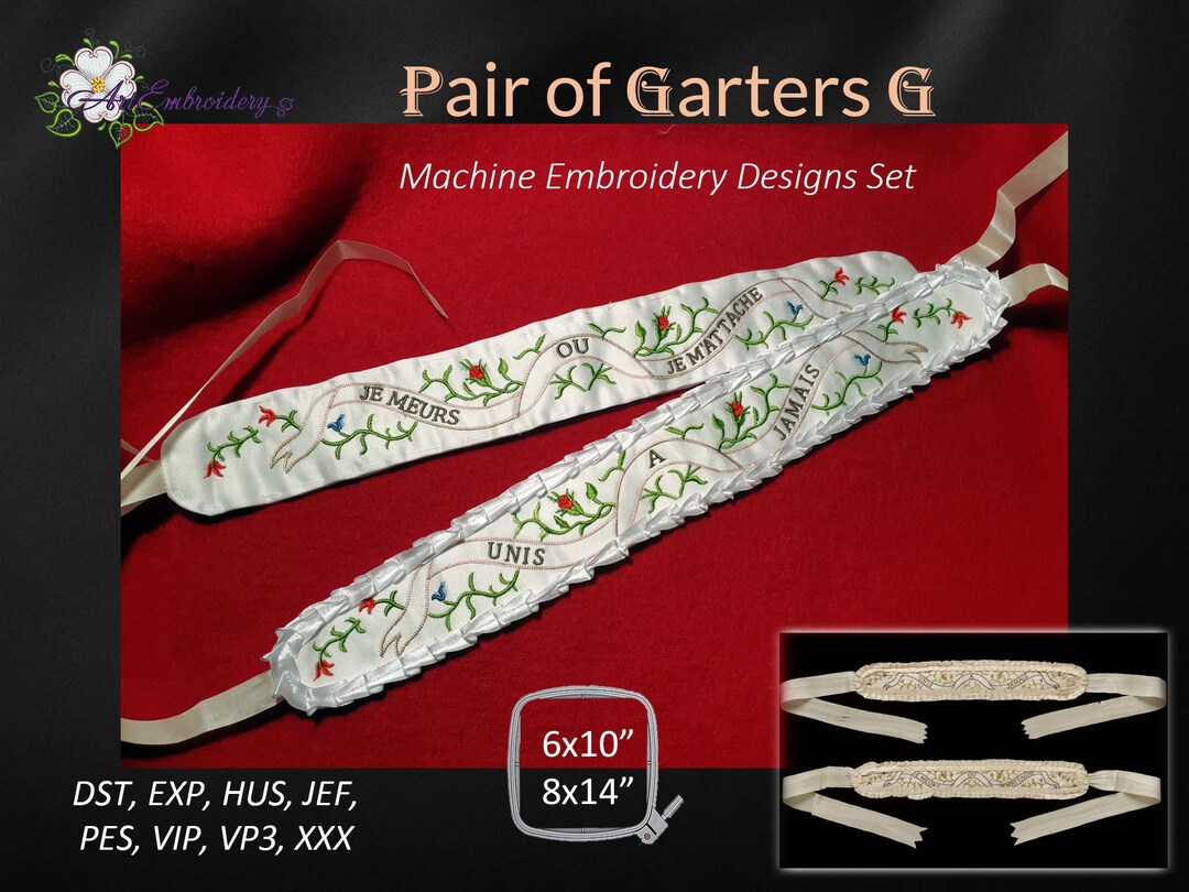 Garter Machine Embroidery Designs: Rosebuds, Ribbons (5x7, 6x10, 10x14 ...