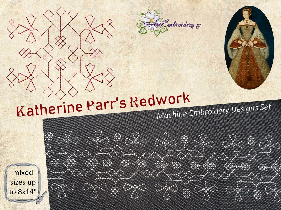 Katherine Parr Redwork Machine Embroidery Designs: 4x4 to 8x14" Hoops ...