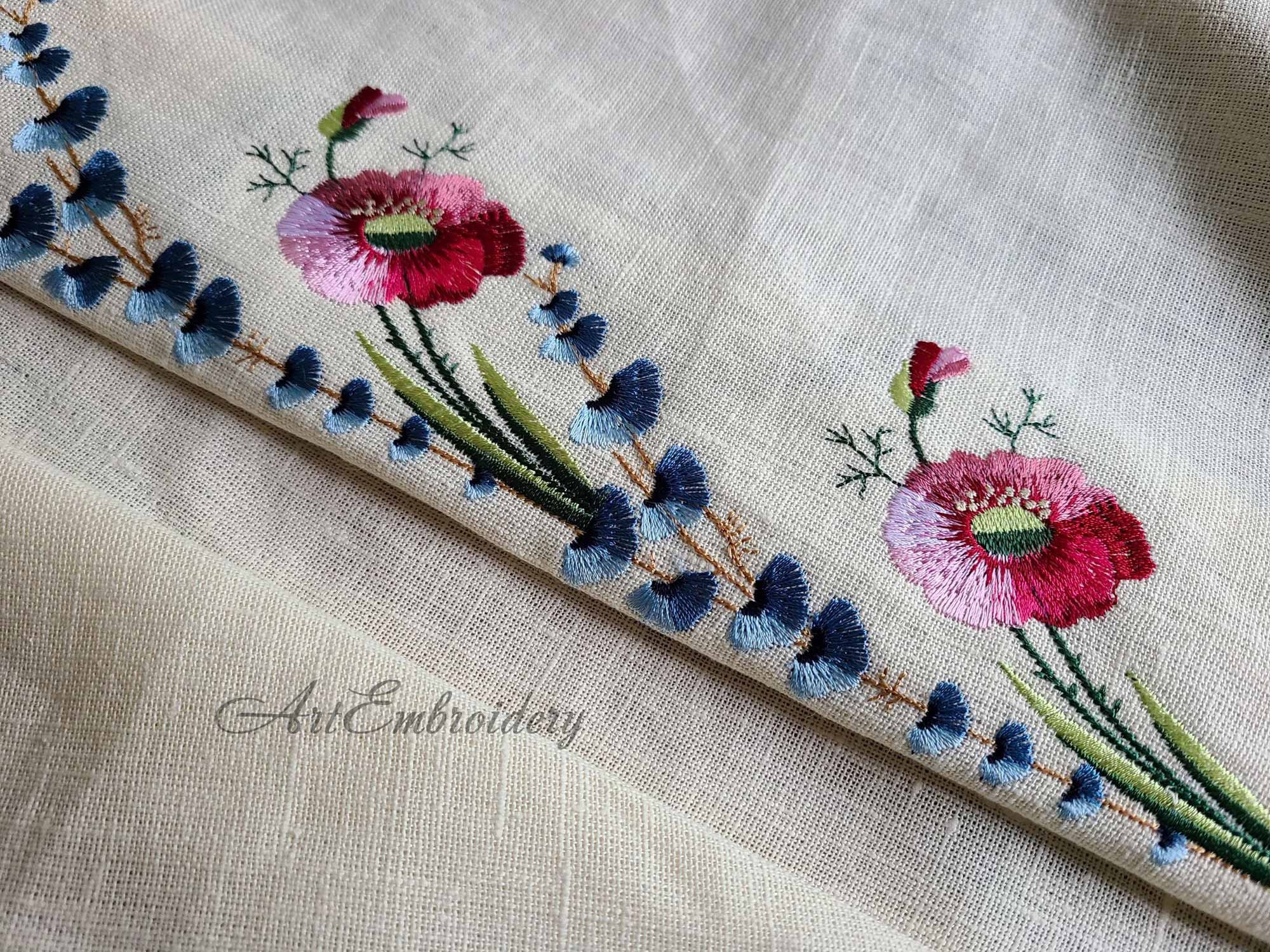 Watercolor Flowers Vertical Border Machine Embroidery Design - Etsy