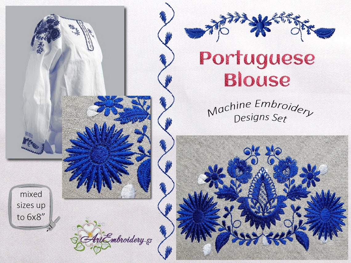 Portuguese Blouse Embroidery Designs: Folk Costume Set (6x8" Hoop) - Etsy