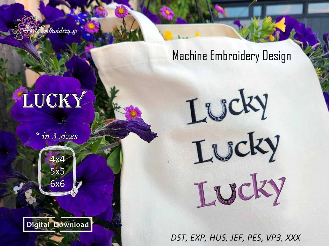 Lucky - Machine Embroidery Word Art Design in 3 Sizes for Hoop 4x4 ...