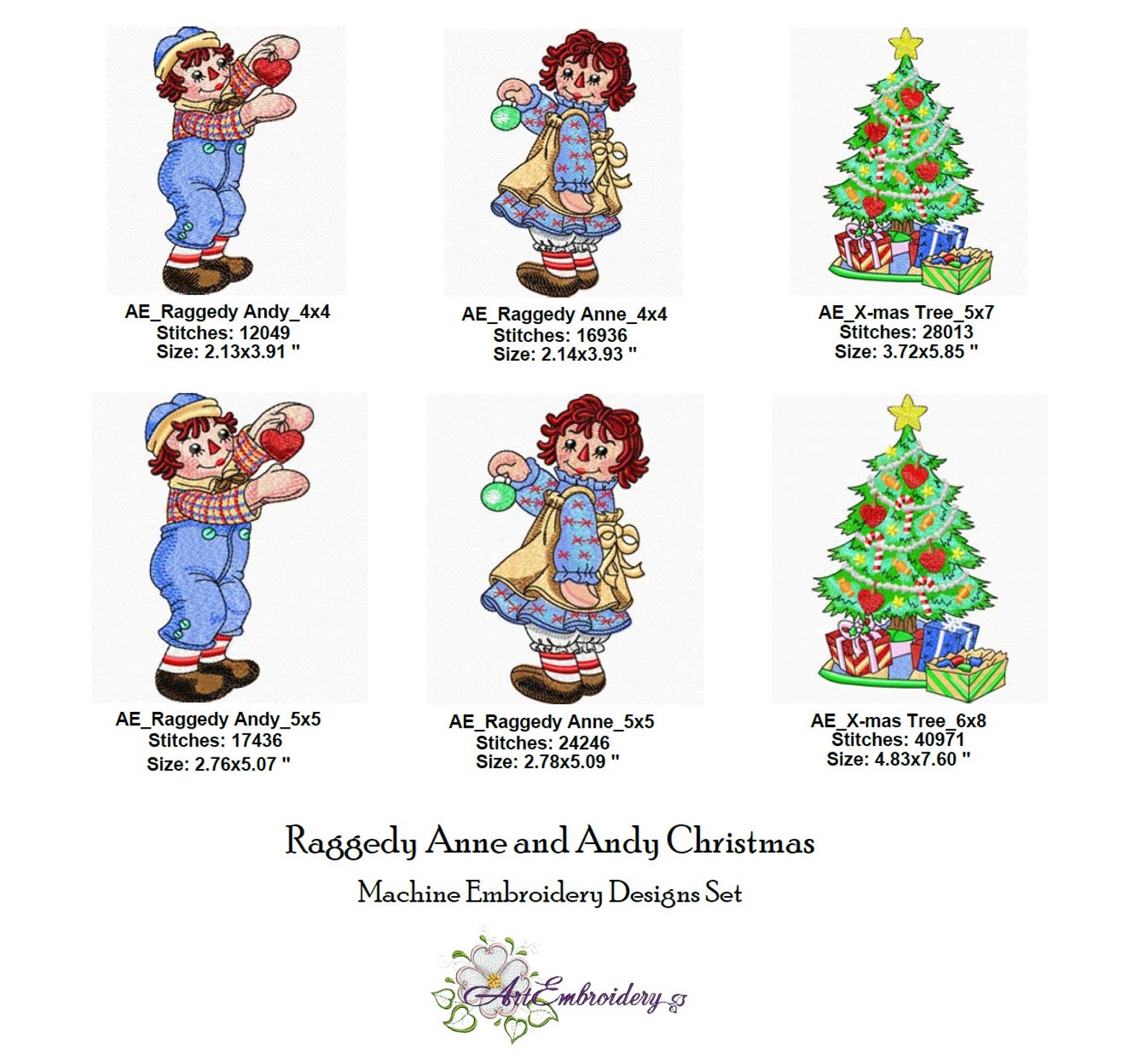 Raggedy Anne and Andy Christmas Machine Embroidery Designs | Etsy