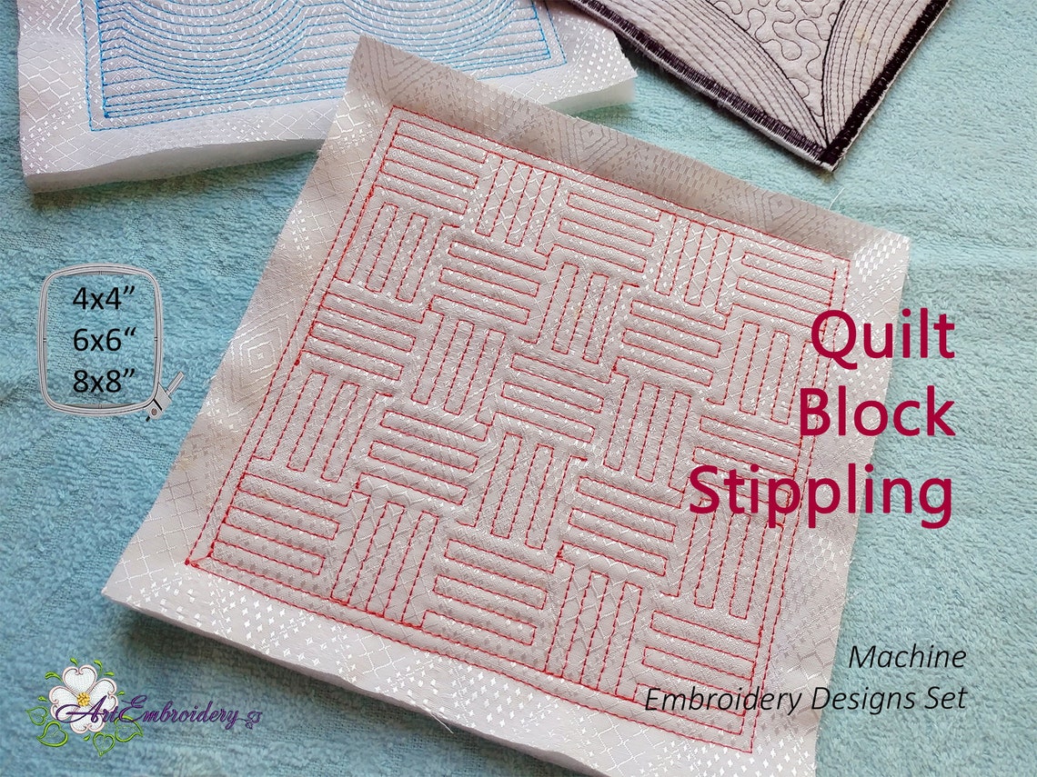 Quilt Block Stippling ITH Project Set of Six Square Blocks in 3 Sizes ...