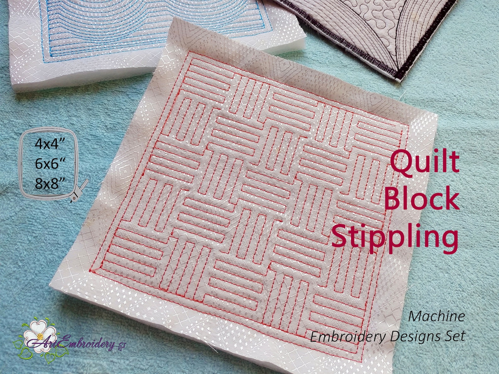 Quilt Block Stippling ITH Project Set of Six Square Blocks in 3 Sizes ...