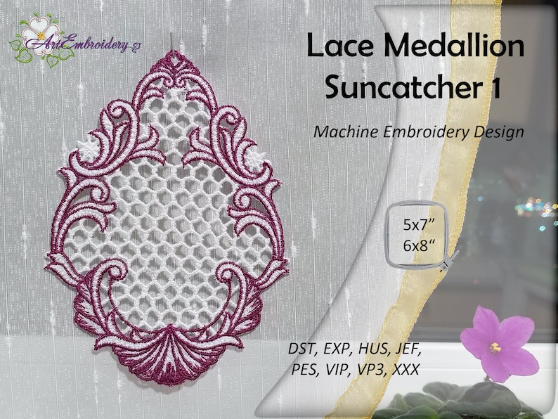 Lace Medallion Suncatcher: Freestanding Machine Embroidery Design (5x7 ...