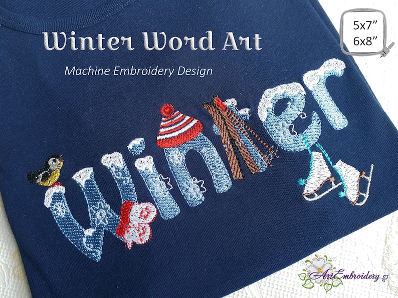 Winter Word Art Machine Embroidery Design in 2 Sizes for Hoops - Etsy
