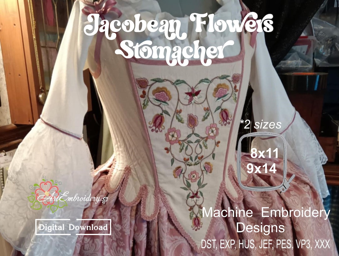 Jacobean Floral Stomacher Machine Embroidery Design (digital Download ...