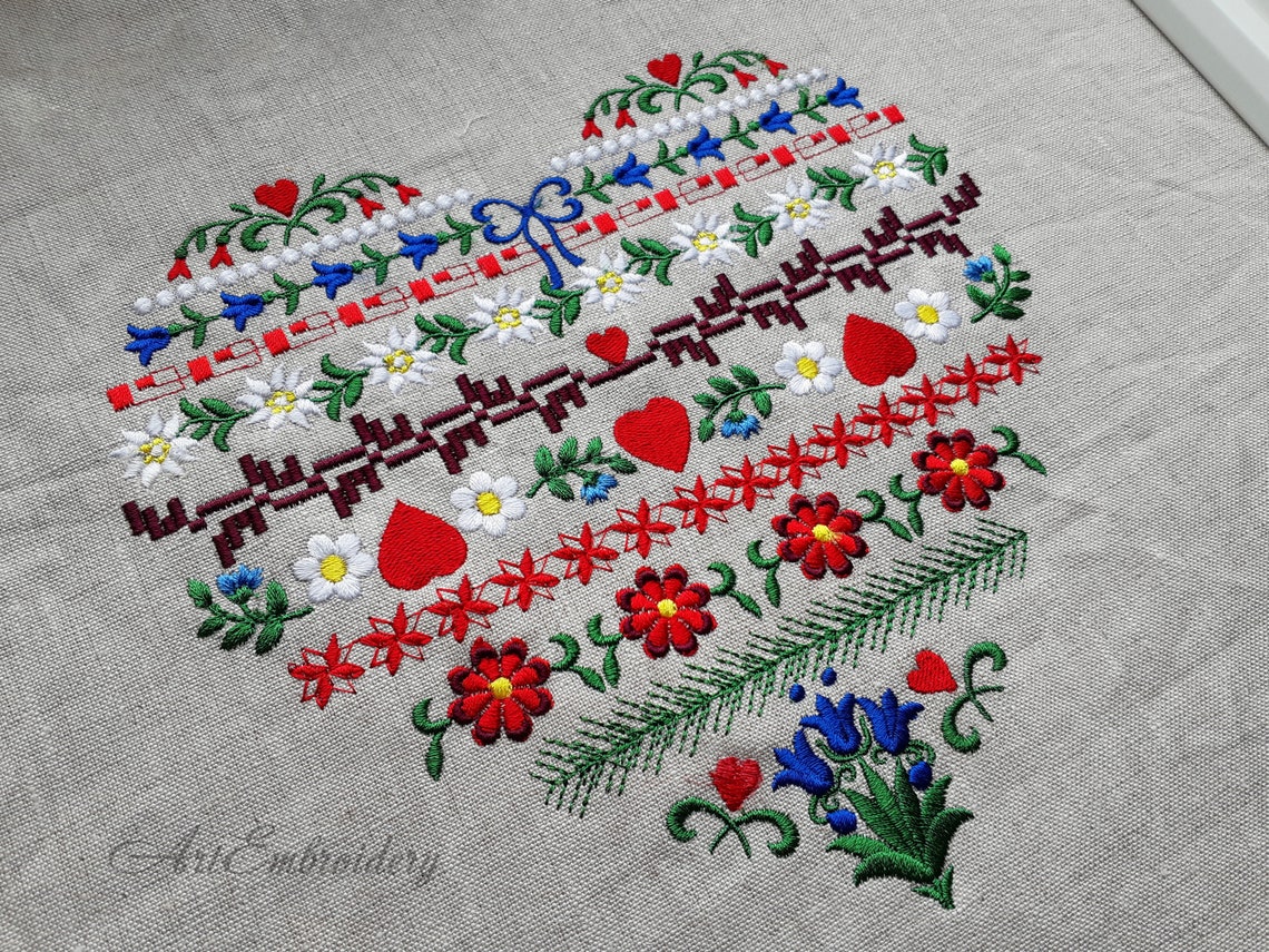 Austrian Floral Heart Machine Embroidery Design in Three - Etsy