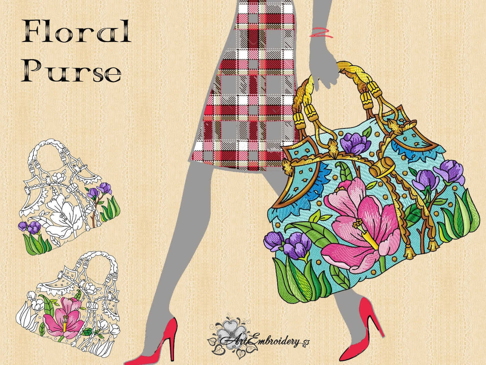 Floral Purse - Machine Embroidery Designs Set for Hoop 7x7", 8x8 ...