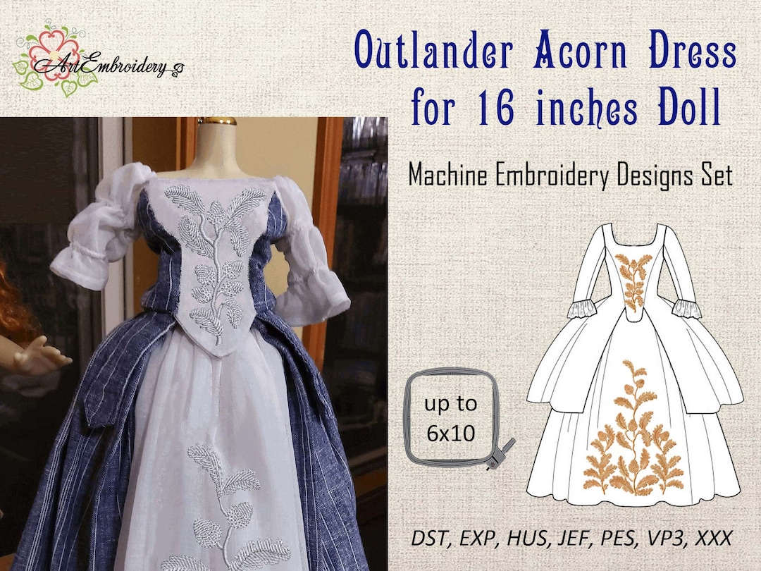 Outlander Acorn Dress Motifs for 16 Inches Doll - Machine Embroidery ...