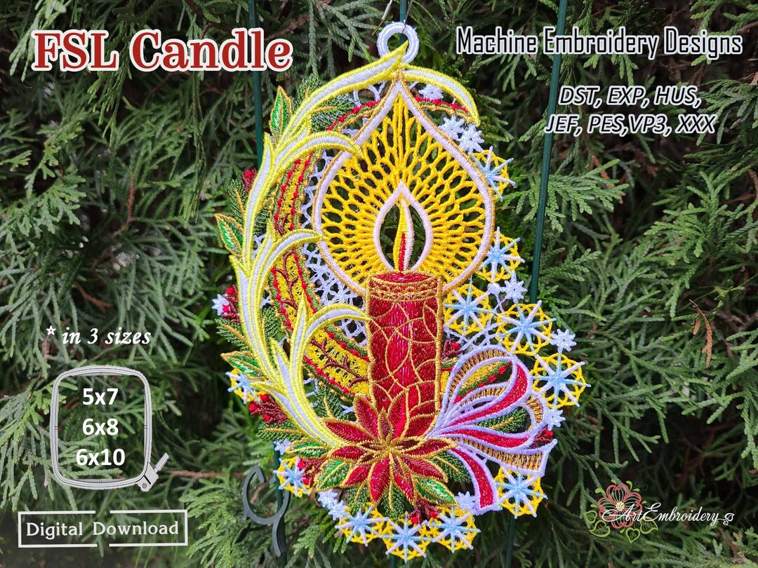 FSL Candle Machine Embroidery Design: Lace Ornament (digital File) - Etsy