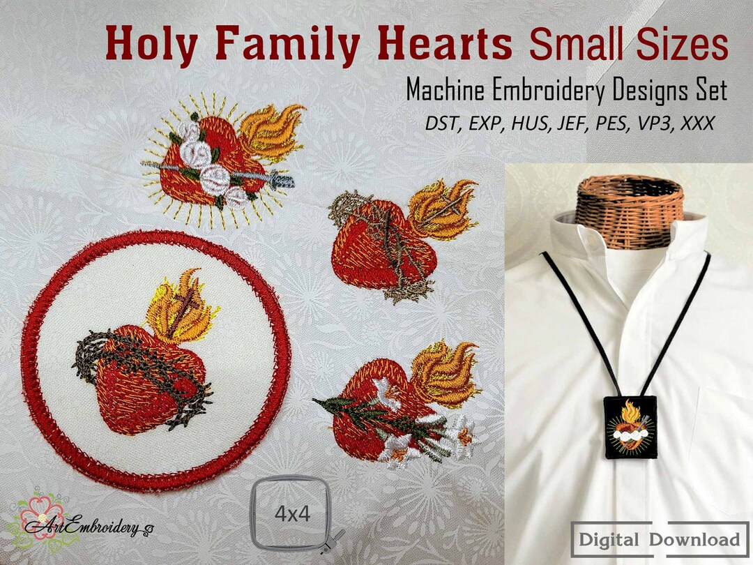 Holy Family Hearts Embroidery Designs: Catholic Religious Set (4x4 ...