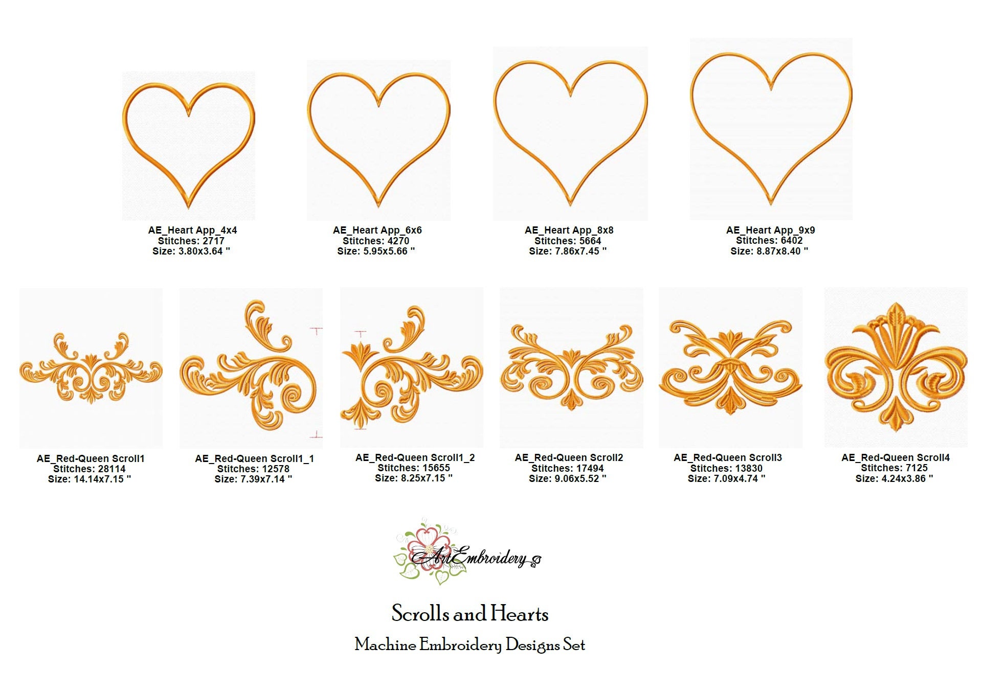 Scrolls and Hearts Machine Embroidery Designs Set Includes 4 - Etsy