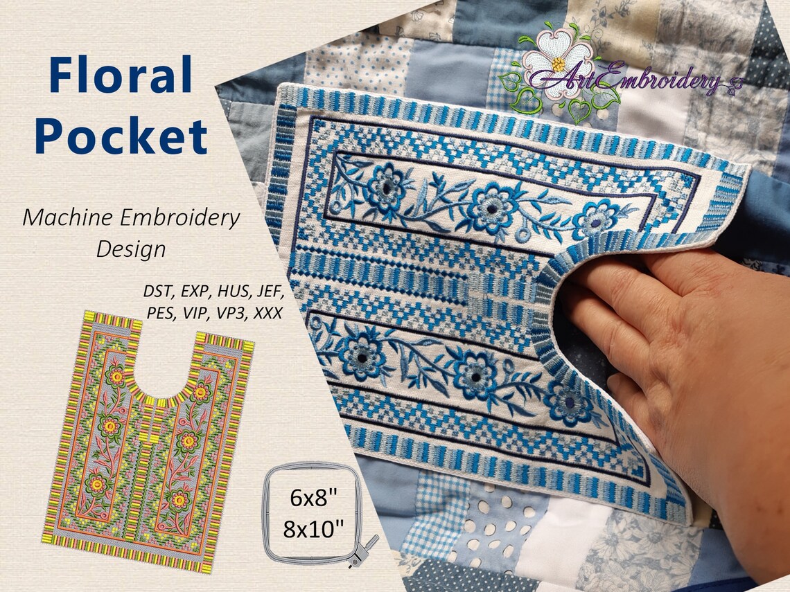 Floral Pocket Machine Embroidery Design Assembled for Hoop - Etsy