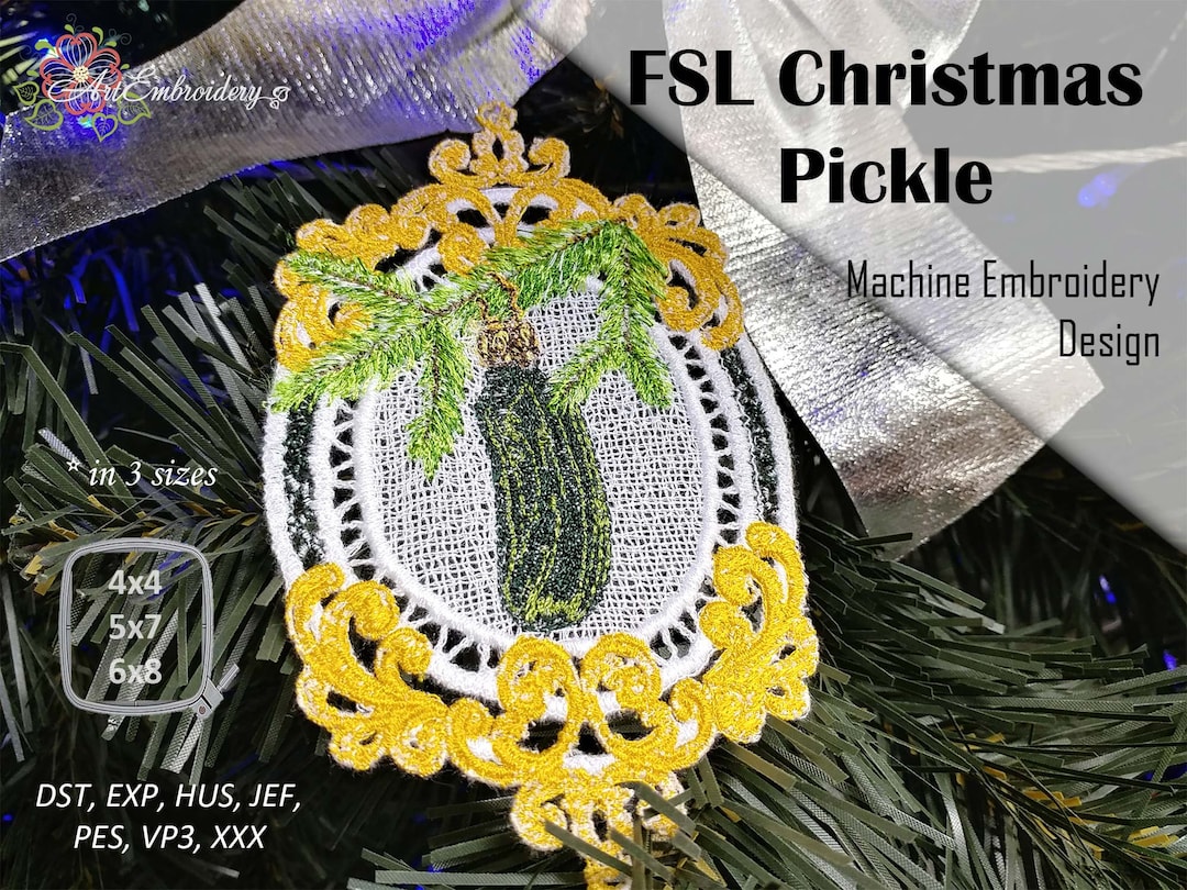 FSL Christmas Pickle Ornament: Machine Embroidery Lace Design (4x4, 5x7 ...