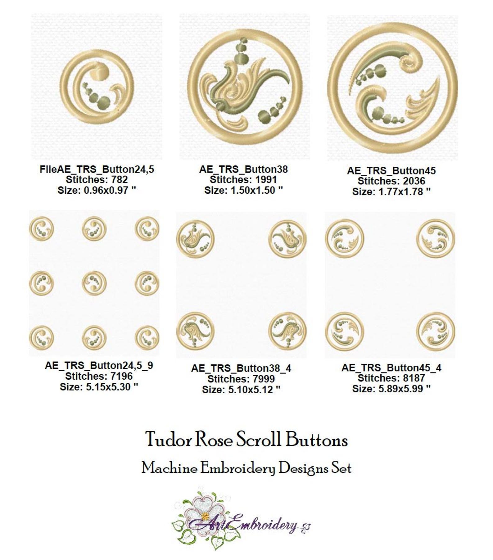 Tudor Rose Scroll Button Machine Embroidery Designs (4x4" 6x6") - Etsy