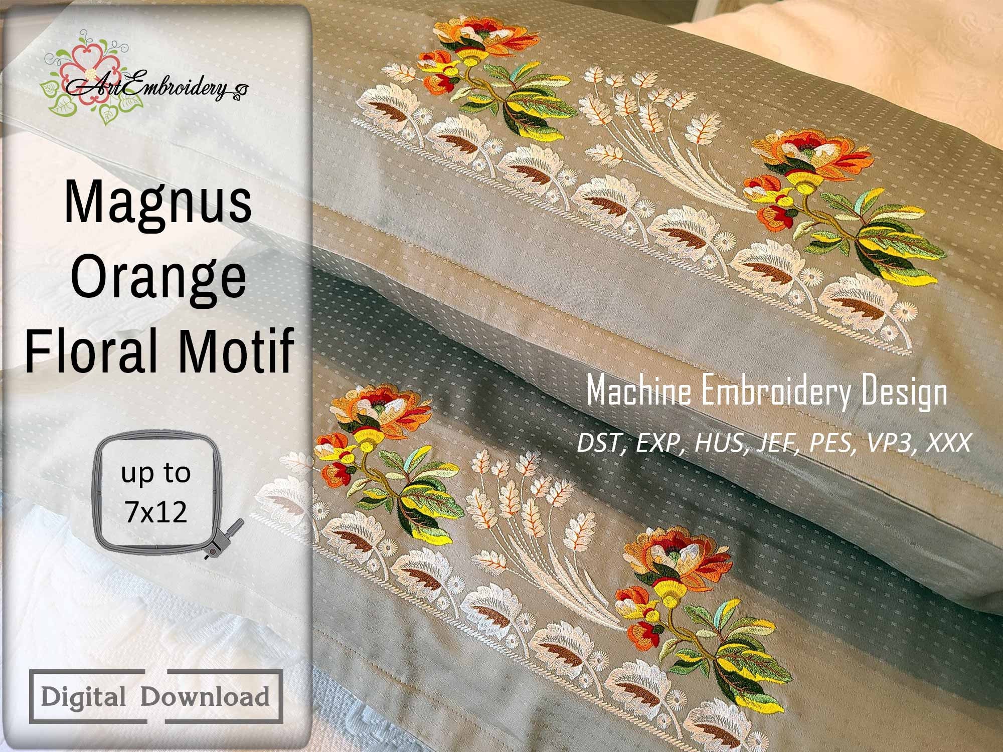 Magnus Orange Floral Motif Machine Embroidery Design for - Etsy