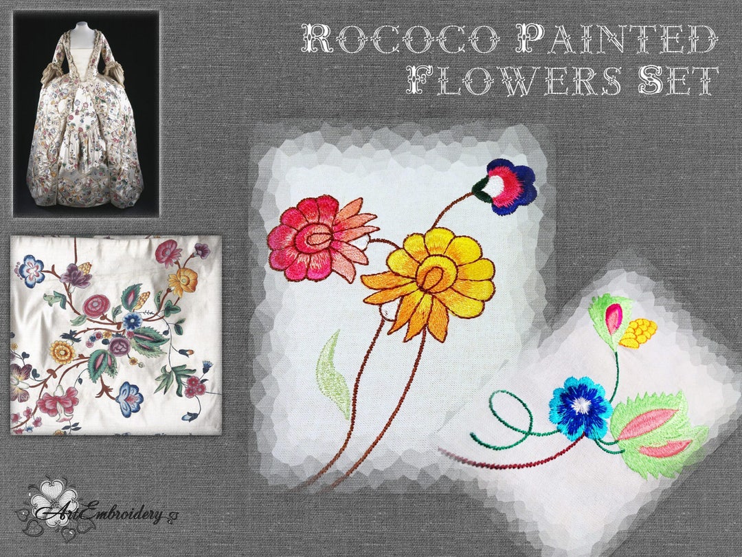 Rococo Painted Exotic and Fantasy Branch and Border Flowers - Machine ...