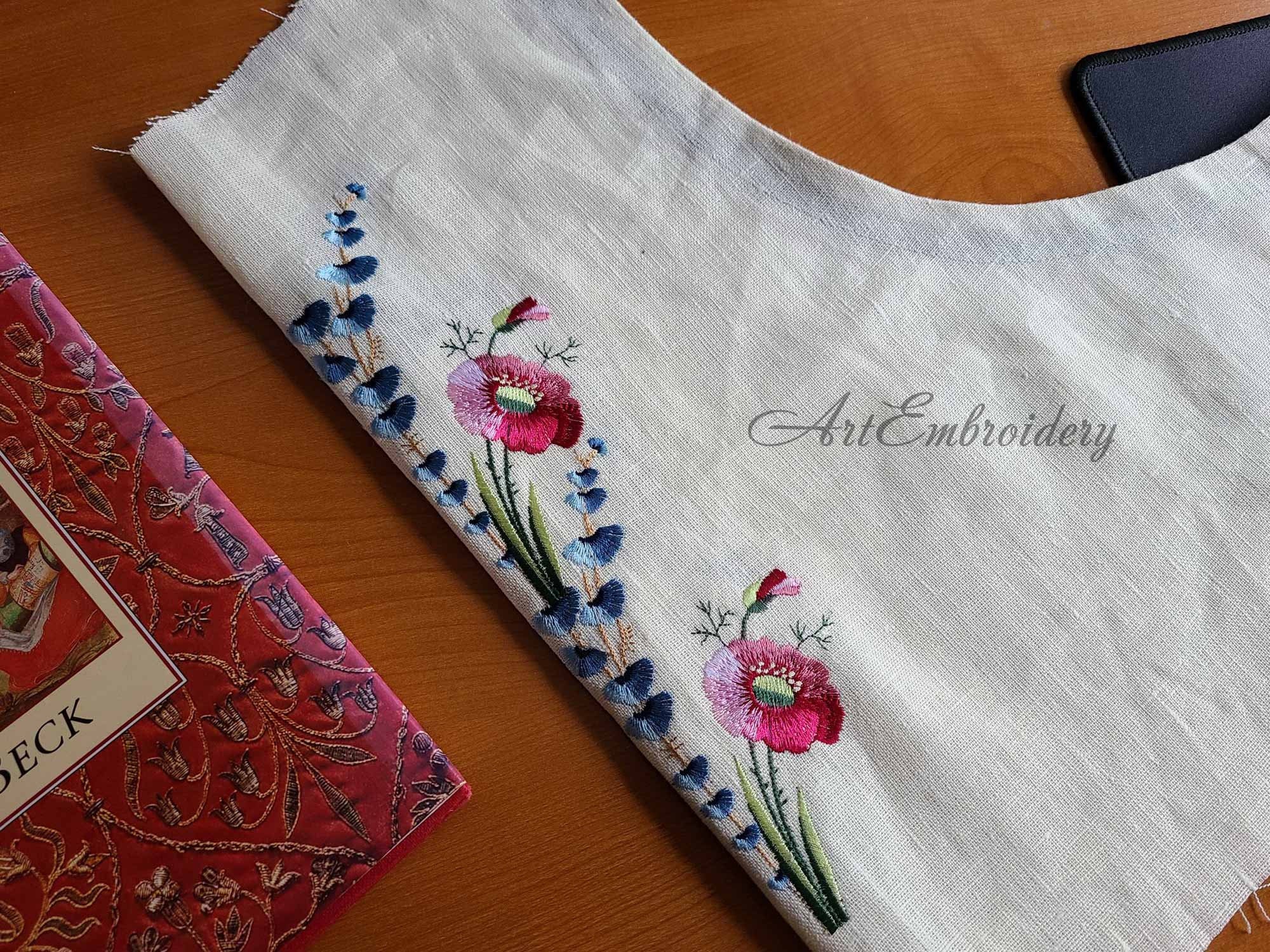 Watercolor Flowers Vertical Border - Machine Embroidery Design (digital ...
